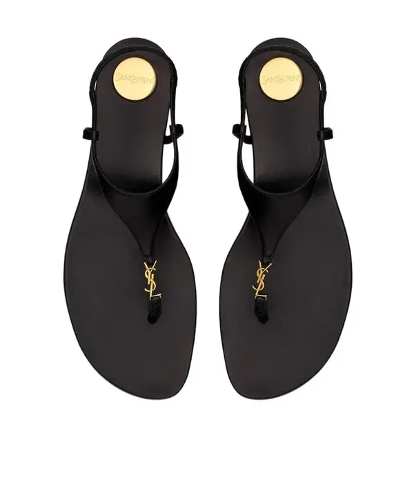 Saint Laurent Cassandra Logo Plaque Flat Sandals - Black