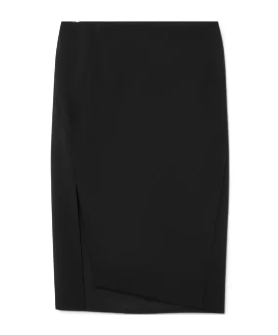 Versace Asymmetrical Pencil Skirt With Front Slit - Black