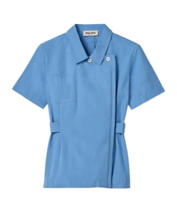 Miu Miu Poplin Short-sleeve Shirt With Classic Collar - Blue