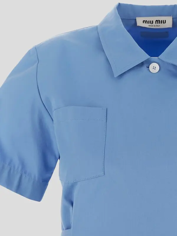 Miu Miu Poplin Short-sleeve Shirt With Classic Collar