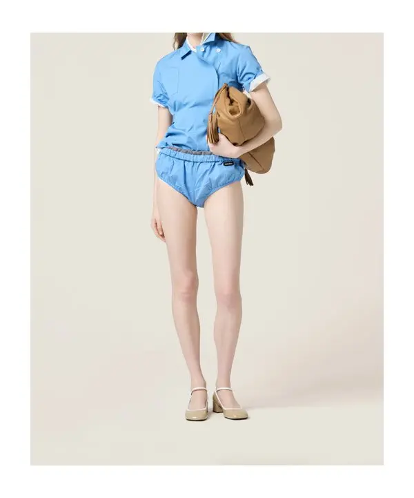 Miu Miu Poplin Short-sleeve Shirt With Classic Collar