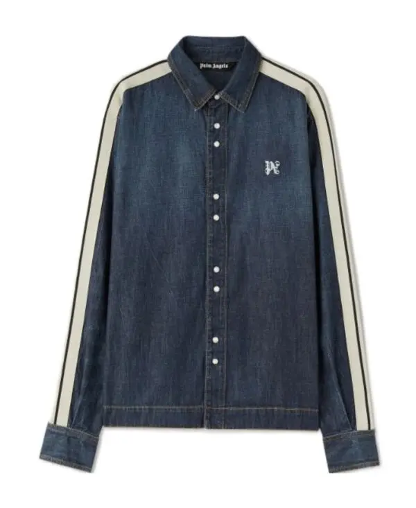 Palm Angels Monogram Detailed Denim Track Jacket - Blue Off White