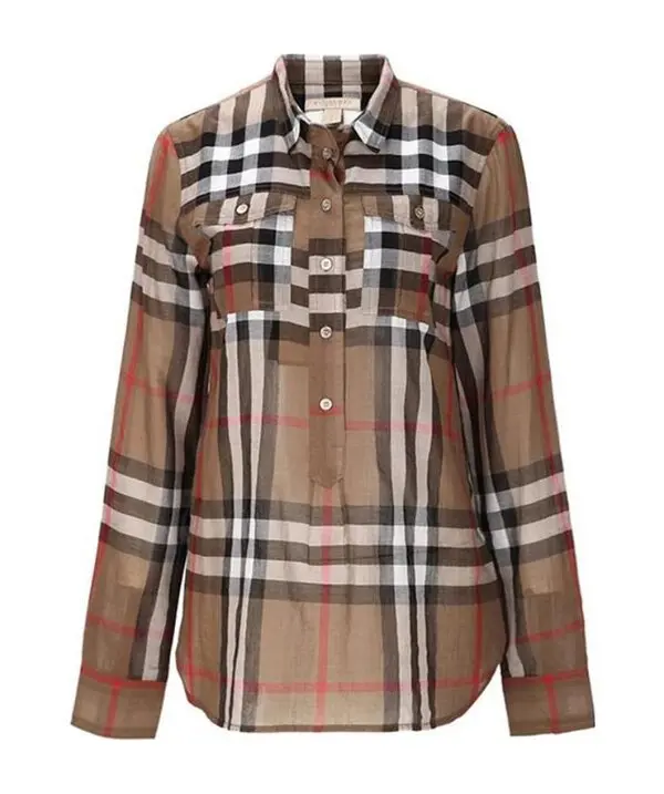 Burberry Plaid Long-sleeve Shirt With Classic Collar - Brown