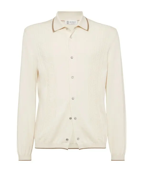 Brunello Cucinelli Geometric Jacquard Knit Shirt - Ecru