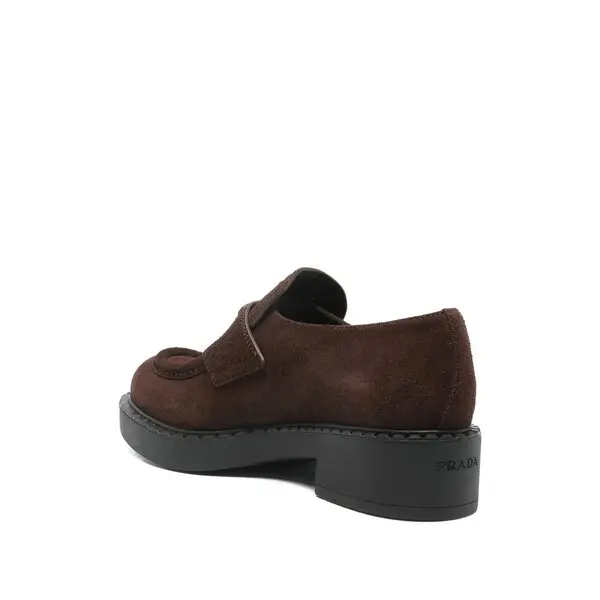 Prada Suede Round Toe Loafers With Logo Detail