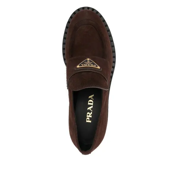 Prada Suede Round Toe Loafers With Logo Detail