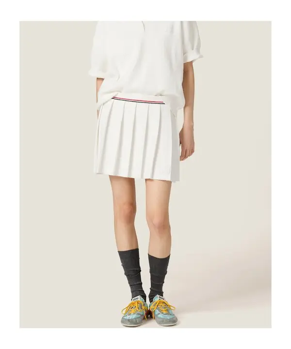 Miu Miu Pleated Mini Skirt With Embroidered Logo - White