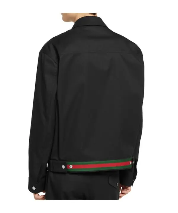 Gucci Collared Zip-up Jacket With Web Detail - Black