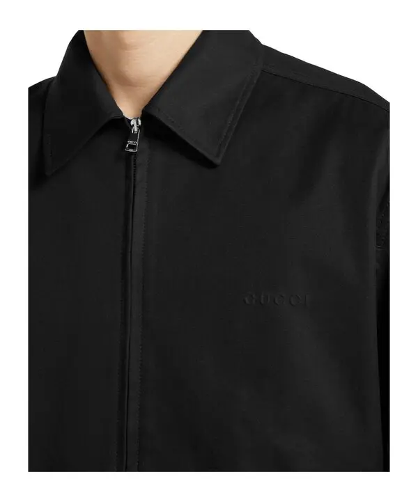 Gucci Collared Zip-up Jacket With Web Detail - Black