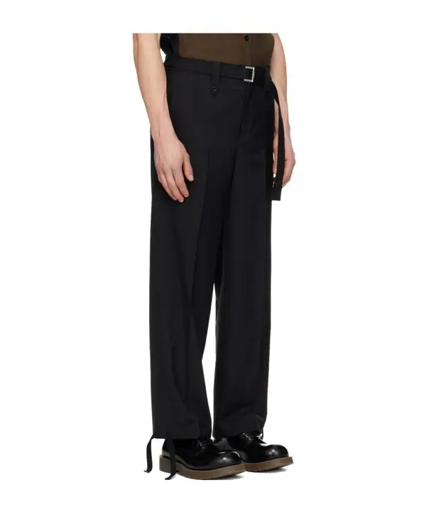 Sacai Wool Blend Casual Pants With Detachable Drawstring - Black