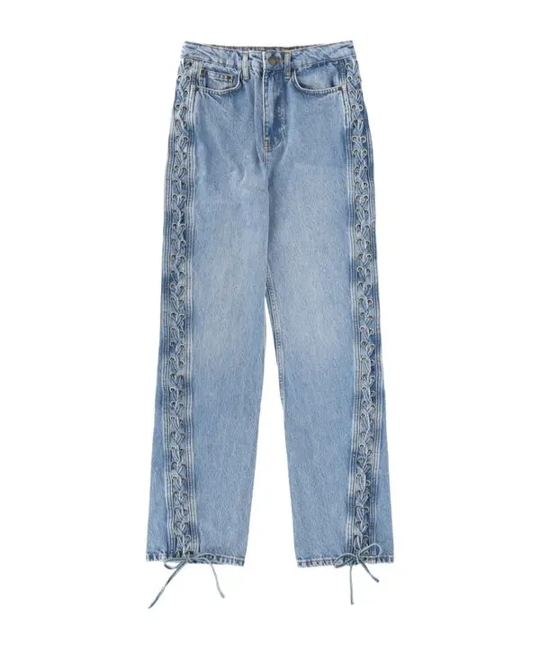 ROTATE BY BIRGER CHRISTENSEN Drawstring Faded Jeans - Blue