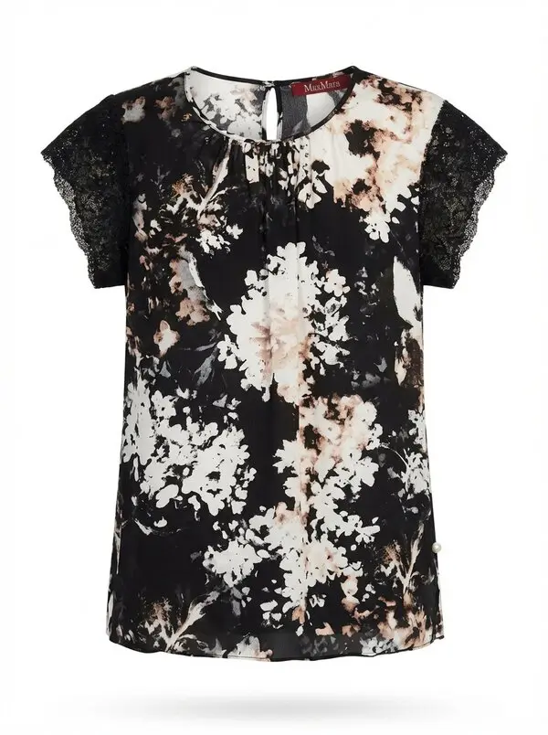 Max Mara Round Neck Short Sleeve Printed Blouse - Black