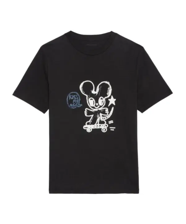 Zadig&Voltaire Edwin" Oversized Organic Cotton T-shirt With Rhinestone Mouse Motif - Black