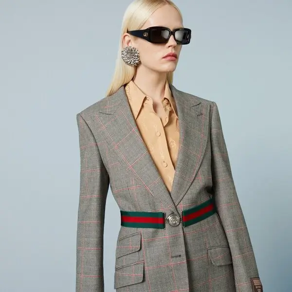 Gucci Checked Tailored Jacket With Striped Belt