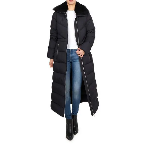 Moose Knuckles Long-sleeved Down Coat With Fur Trim