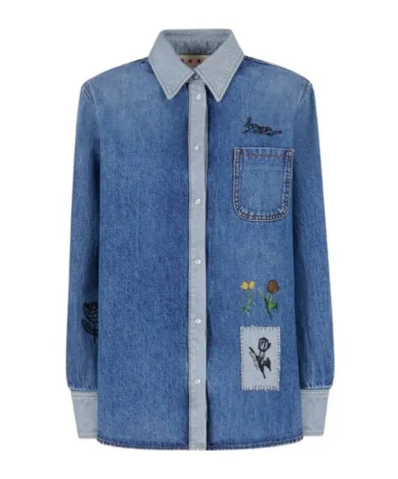 Marni Fitted Denim Shirt With Embroidered Accents - Blue