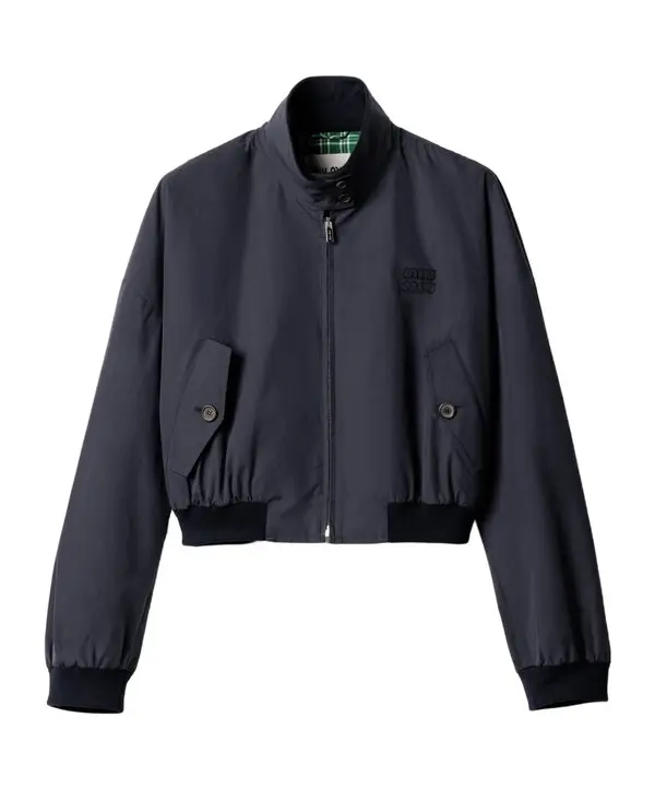 Miu Miu Cropped Zip-up Jacket With Embroidered Logo