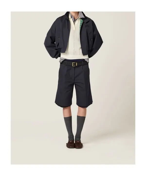 Miu Miu Cropped Zip-up Jacket With Embroidered Logo
