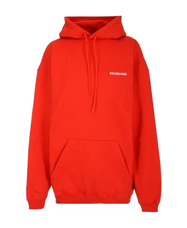 Balenciaga Logo Embroidered Medium Fit Hoodie - Red