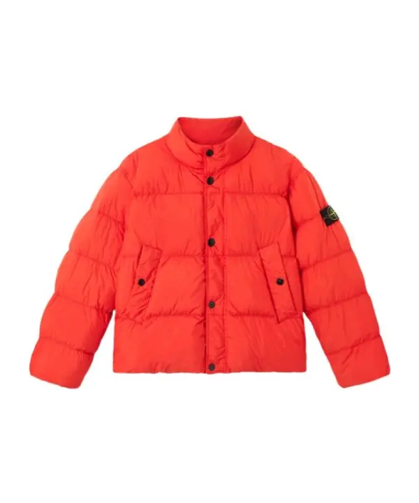 Stone Island High Neck Puffer Jacket With Logo Patch - Scarlet