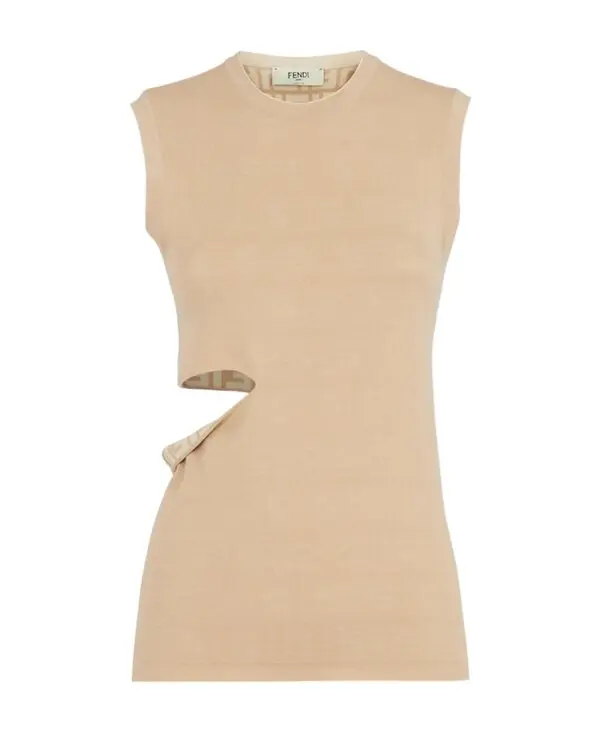 Fendi Sleeveless Wool Top With Cut-out Detail - Nude