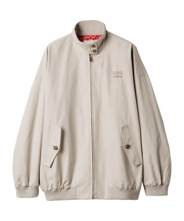Miu Miu Logo-detailed Zipped Jacket - Limestone