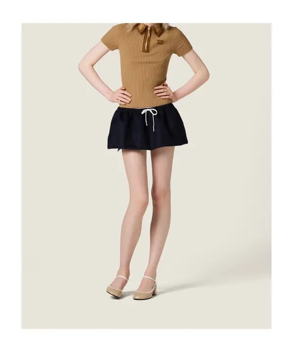 Miu Miu Short-sleeved Ribbed Polo Shirt With Zip Closure