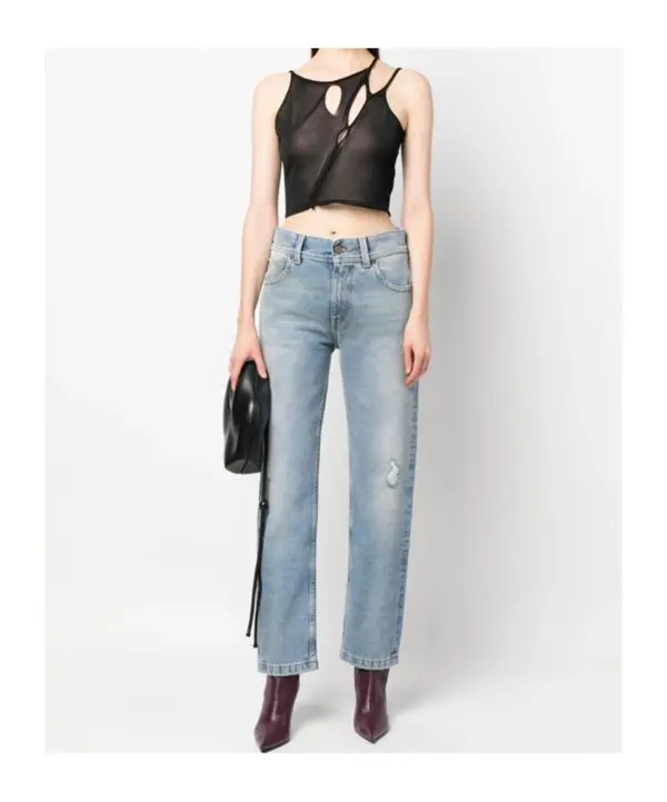 Palm Angels Mid-rise Distressed Straight Jeans