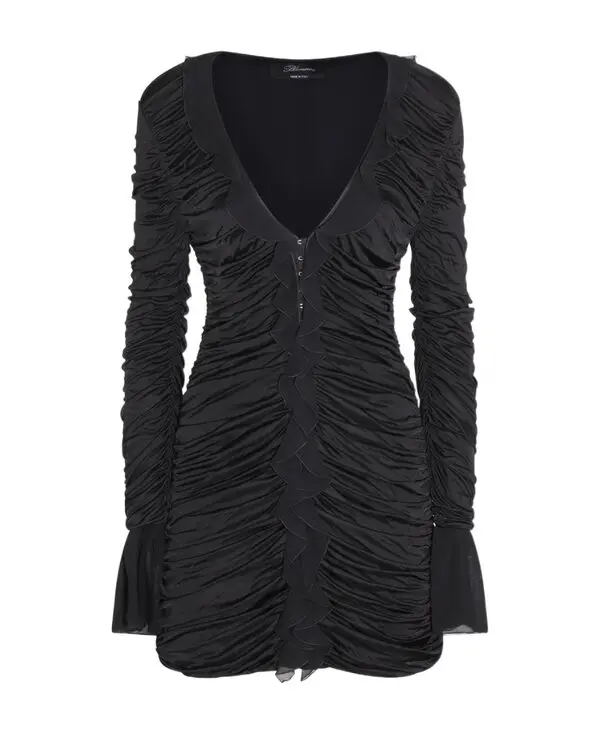 Blumarine Long-sleeved Ruffled V-neck Dress
