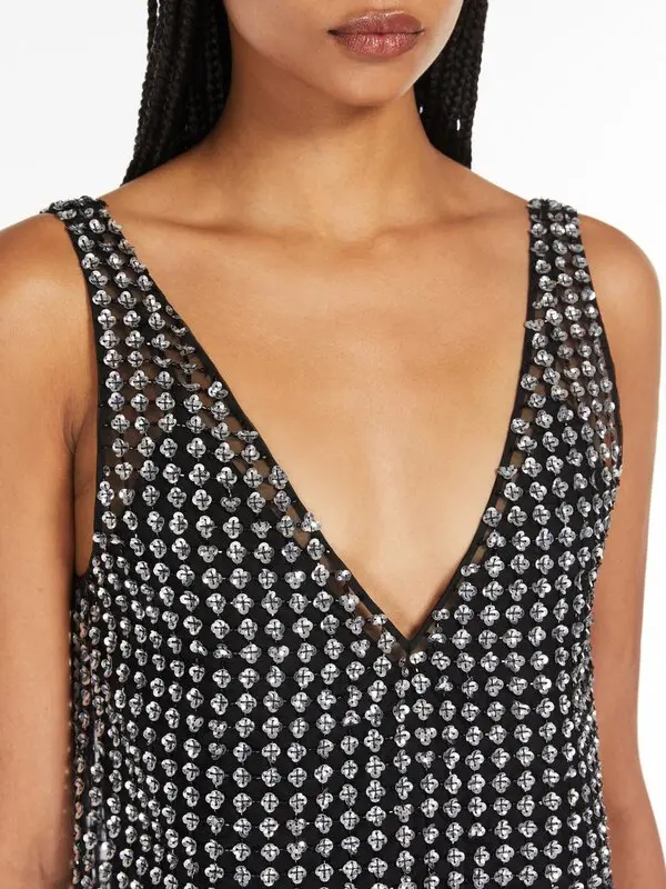 Max Mara Sleeveless Organza And Sequins Short Dress