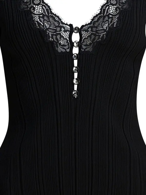 SELF-PORTRAIT Lace Trim Knit Top - Black