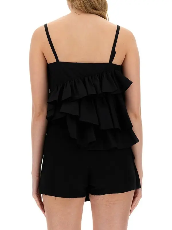MSGM Asymmetrical Ruffled Spaghetti Strap Top
