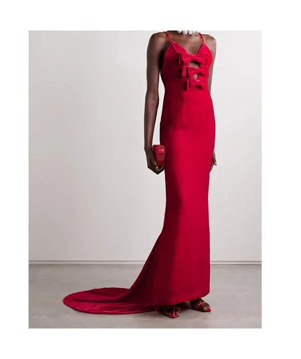 Alessandra Rich Bow-trimmed Deep V-neck Gown