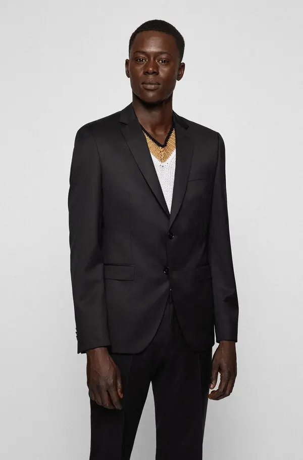 Hugo Boss Virgin-wool Single-breasted Blazer - Black