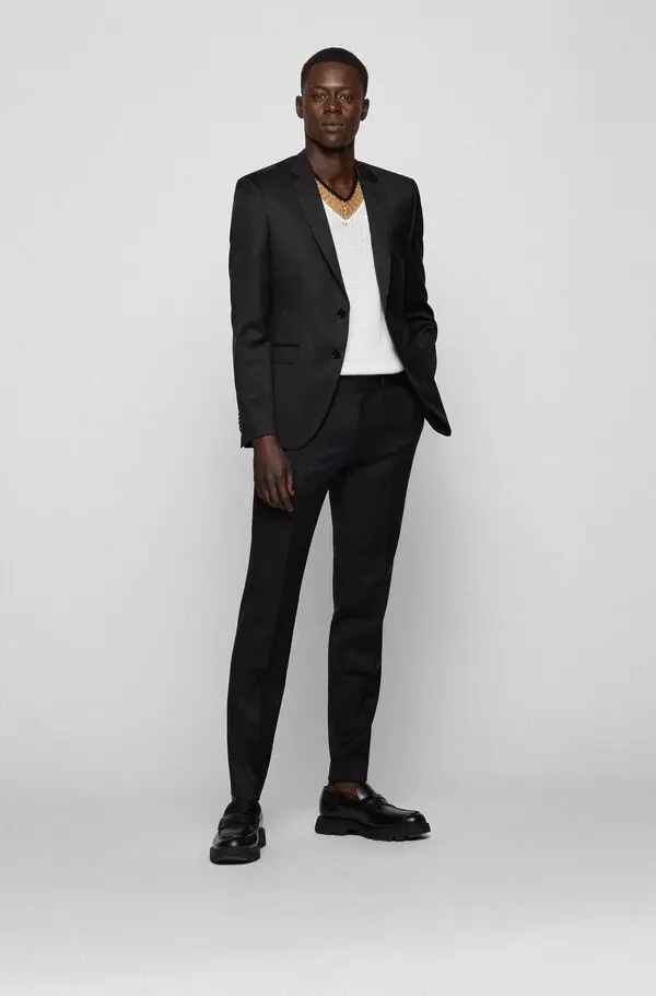 Hugo Boss Virgin-wool Single-breasted Blazer - Black