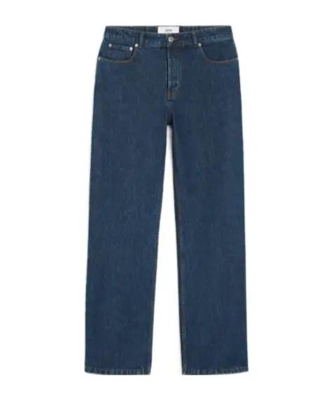 Ami Logo Patch Straight Leg Jeans - Indigo