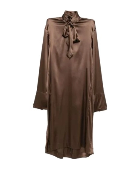 Dries Van Noten Long-sleeved Dress With Tie Collar - Brown