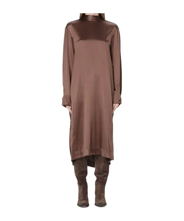 Dries Van Noten Long-sleeved Dress With Tie Collar - Brown