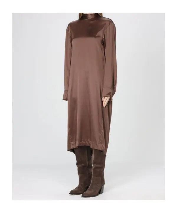 Dries Van Noten Long-sleeved Dress With Tie Collar - Brown