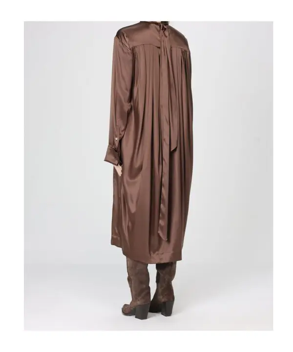 Dries Van Noten Long-sleeved Dress With Tie Collar - Brown