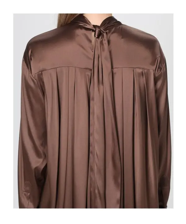 Dries Van Noten Long-sleeved Dress With Tie Collar - Brown