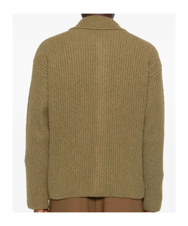 AMI Paris Ribbed Cardigan With Lapel Collar - Brown
