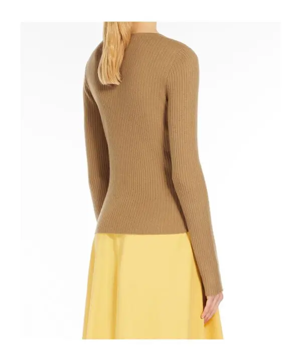 Max Mara V-neck Long-sleeved Ribbed Top - Camel
