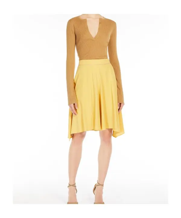 Max Mara V-neck Long-sleeved Ribbed Top - Camel
