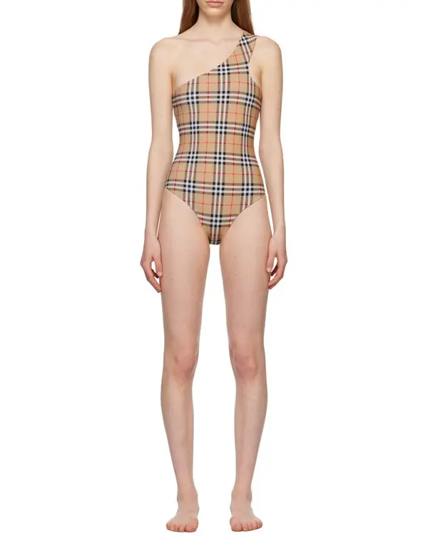 Burberry Checked One-shoulder Swimsuit
