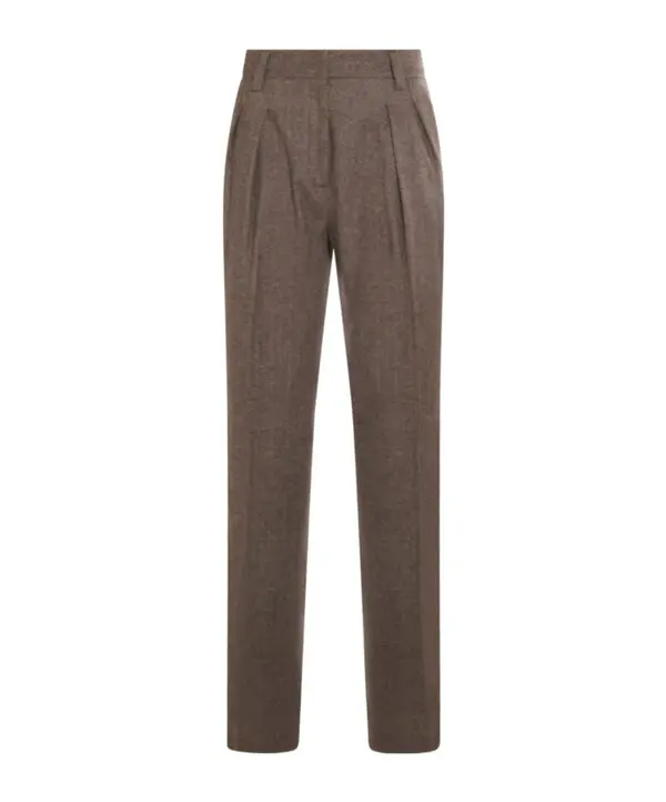 Antonelli Firenze Herringbone High Waist Trousers - Brown