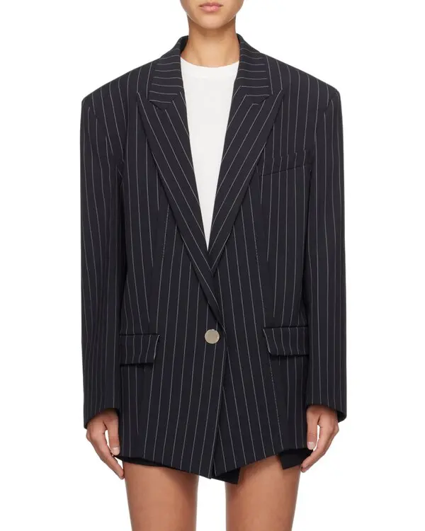 Attico The Glen Pinstriped Blazer - Black