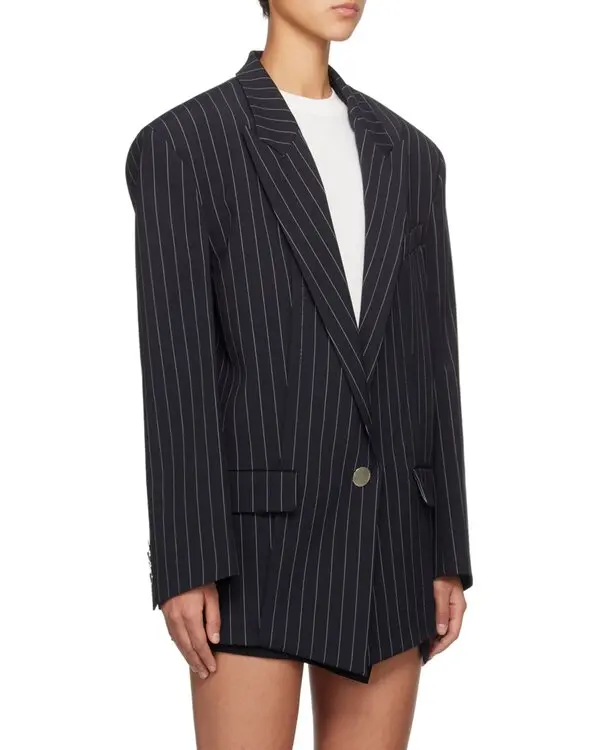 Attico The Glen Pinstriped Blazer - Black