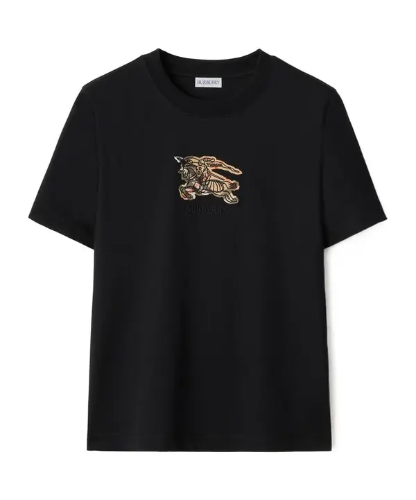 Burberry Crewneck T-shirt With Embroidered Equestrian Knight Design - Black