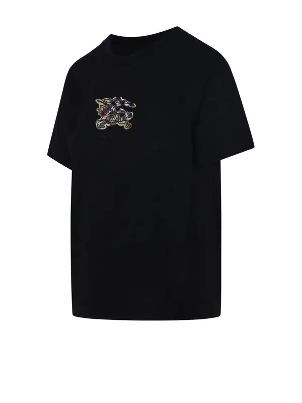 Burberry Crewneck T-shirt With Embroidered Equestrian Knight Design - Black